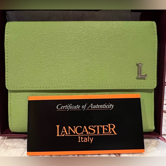Bags | Lancaster Italy Green Wallet With Silver Logo | Poshmark